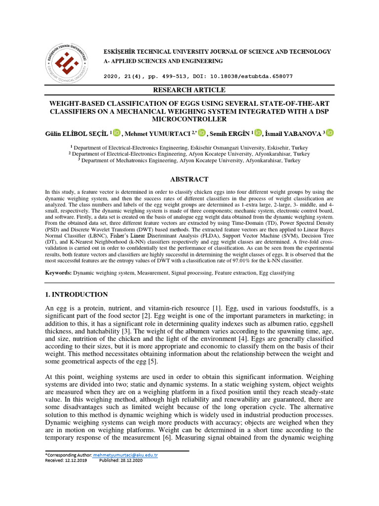 Sistema Pesaje Dinamico Clasificación de Huevos Journal | Download Free PDF | Spectral Density ...