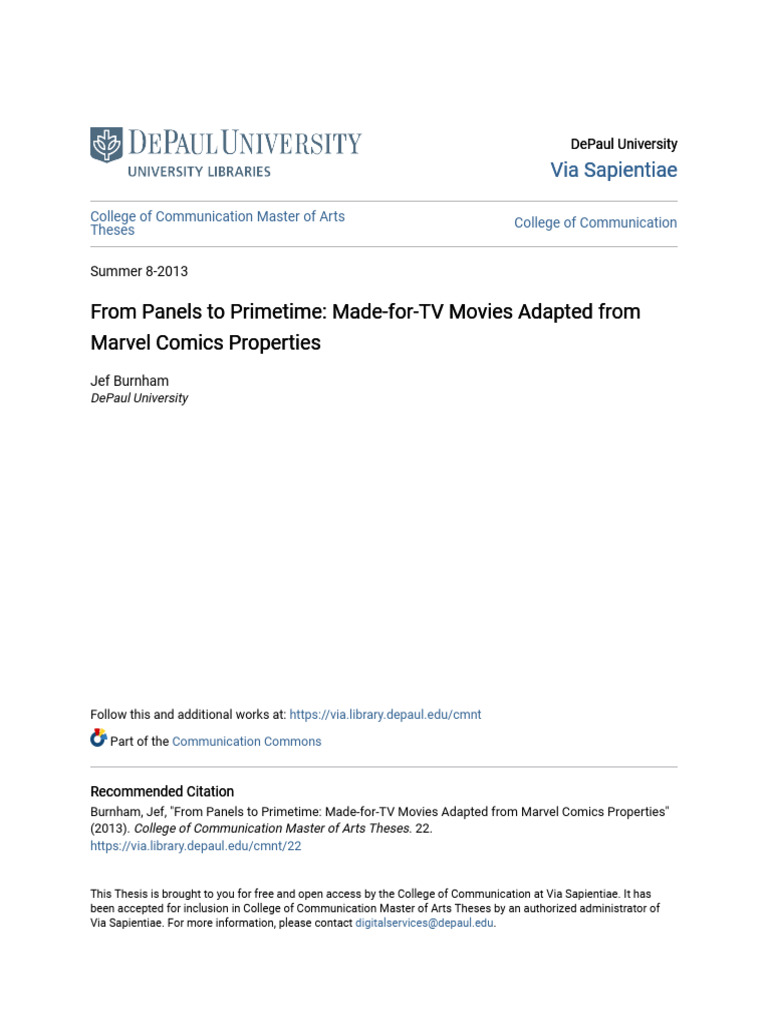 From Panels To Primetime - Made-for-TV Movies Adapted From Marvel | PDF ...