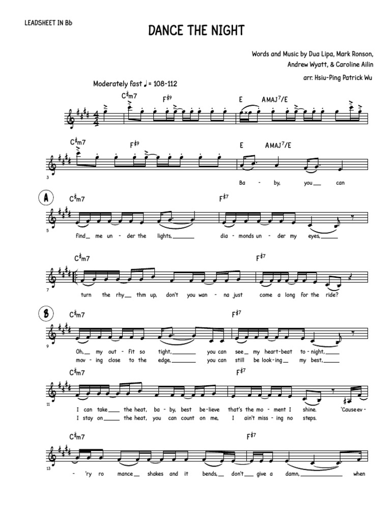 Dance The Night Lead Sheet in BB | PDF | Songs Written | Rhythm And ...