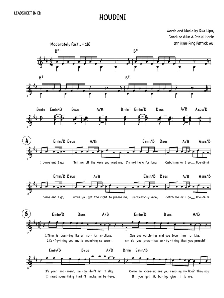 Houdini Lead Sheet in Eb | PDF | British Pop Songs | Rhythm And Blues Songs