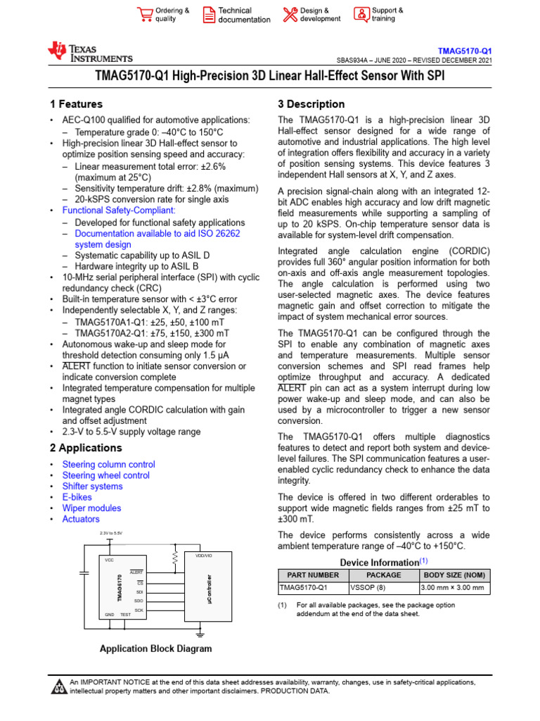 TMAG5170A1EDGKRQ1 (TI Hall Effect Sensor) | PDF | Sensor | Accuracy And Precision