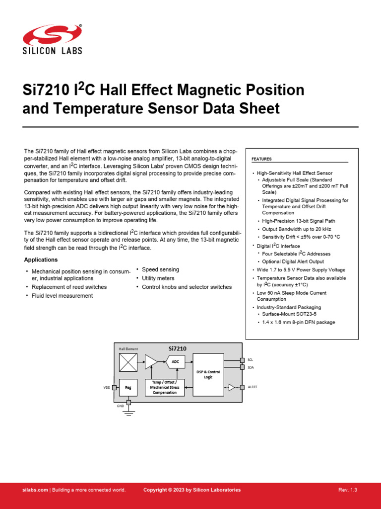 Si7210-B-11-Im2r (Ic Hall Sensor i2c l) | PDF | Analog To Digital ...