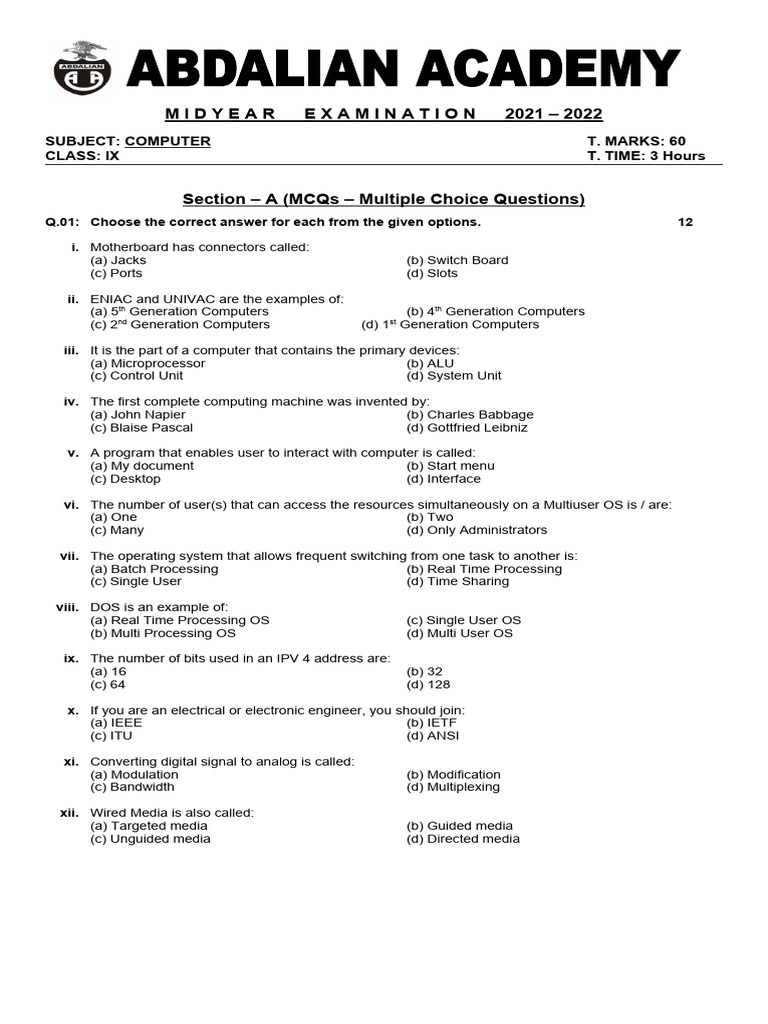 Comp Ix M.T | PDF | Operating System | Network Topology