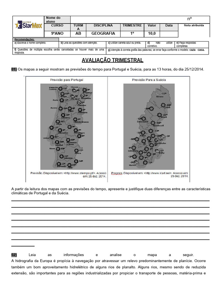 9º Ano - GEOGRAFIA - 1º TRI (AVT) | PDF | Guerra Fria | Europa