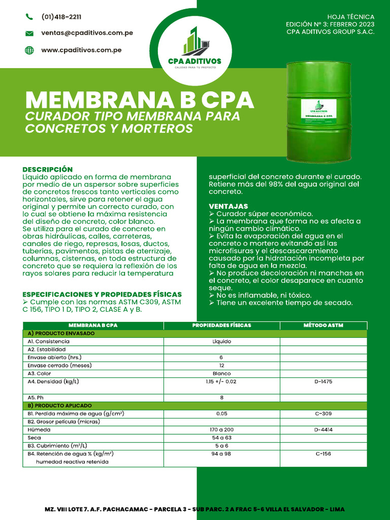 Ficha Tecnica Membrana B Cpa | PDF