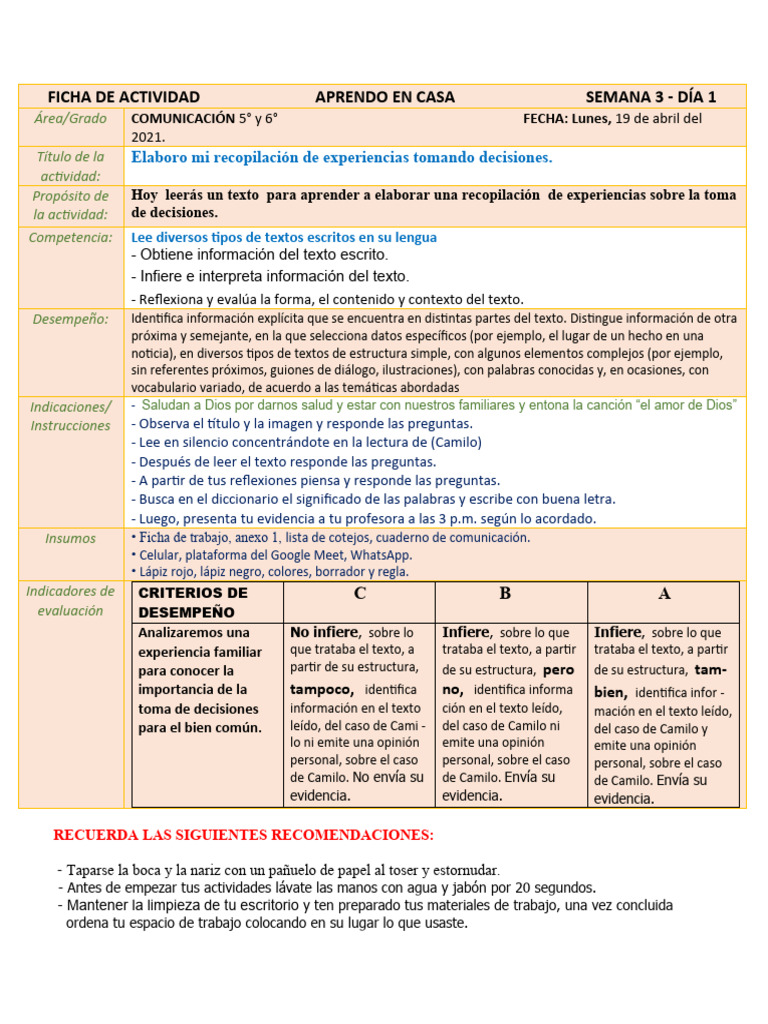 19-04-21 Niños Ficha de Comu | PDF | Información | Amor