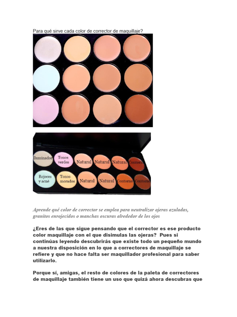 Para Qué Sirve Cada Color de Corrector de Maquillaje | PDF | Productos ...