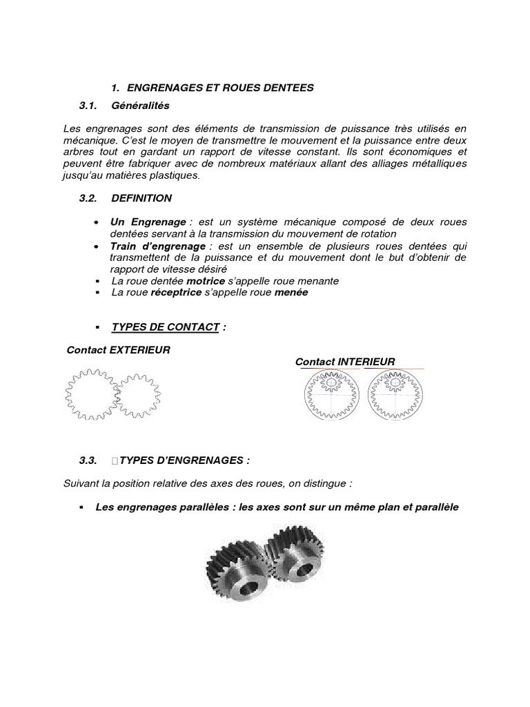 Types et caractéristiques des engrenages | PDF | Engrenage | Équipement