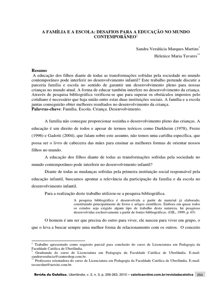 A Família e As Escola - Desafios para A Educação No Mundo Contemporaneo ...