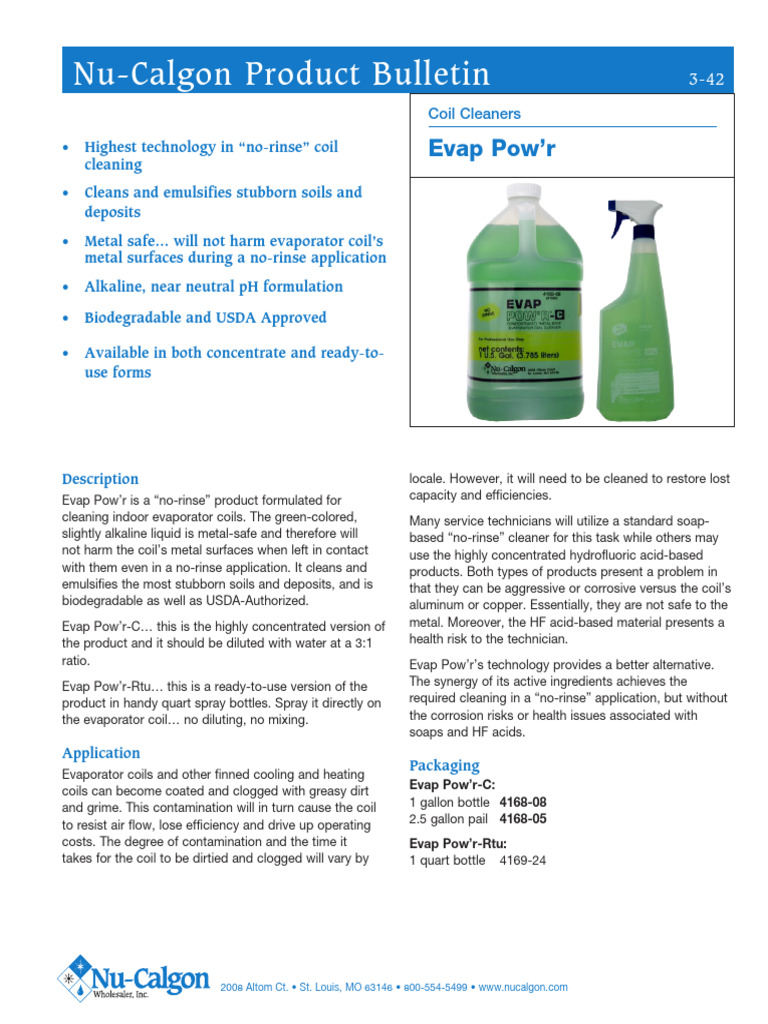 Product Bulletin Nu-Calgon Product Bulletin: Product Name Evap Pow'r ...