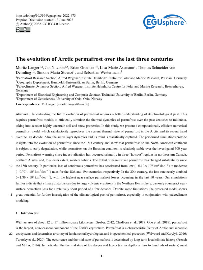 10.5194@egusphere-2022-473 FiES The evolution of Arctic permafrost over the last three centuries ...
