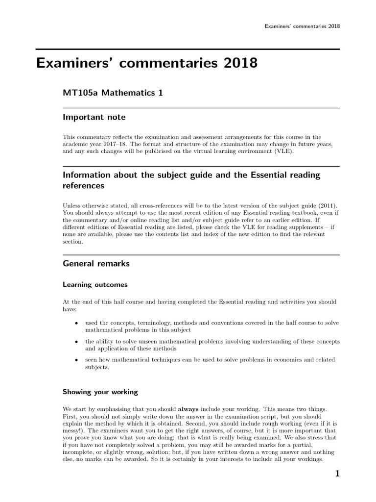 Maths 1 2018 With Commentary | PDF | Applied Mathematics | Mathematical Analysis