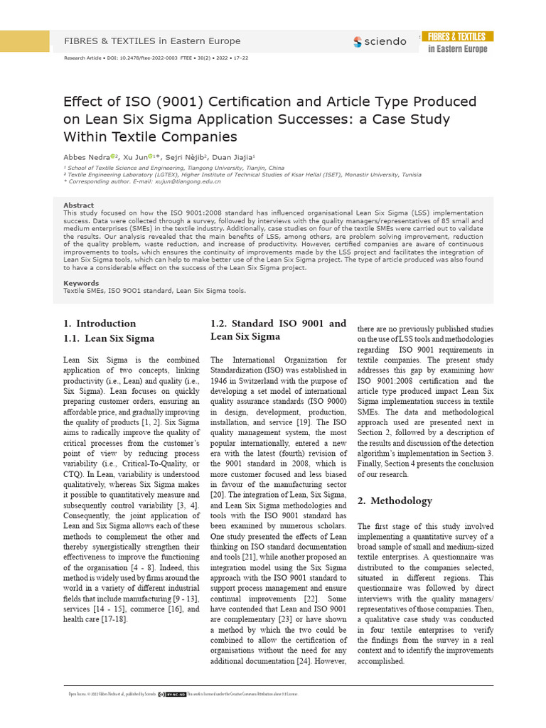 Effect of ISO (9001) Certification and Article Type Produced On Lean Six Sigma Application ...