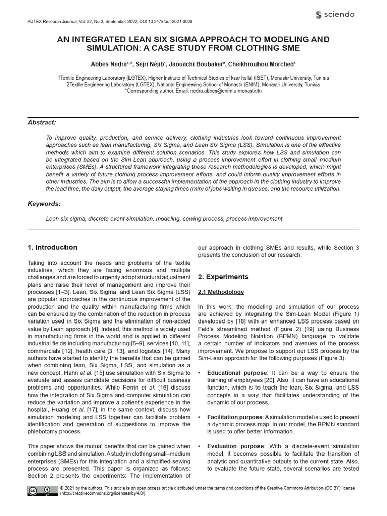 An Integrated Lean Six Sigma Approach To Modeling and Simulation A Case Study From Clothing SME ...