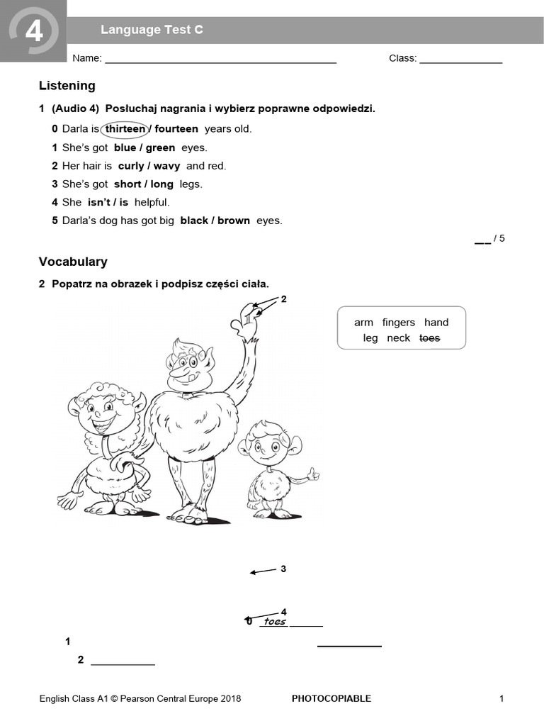 Language Test C for A1 English Learners | PDF | Language Arts & Discipline