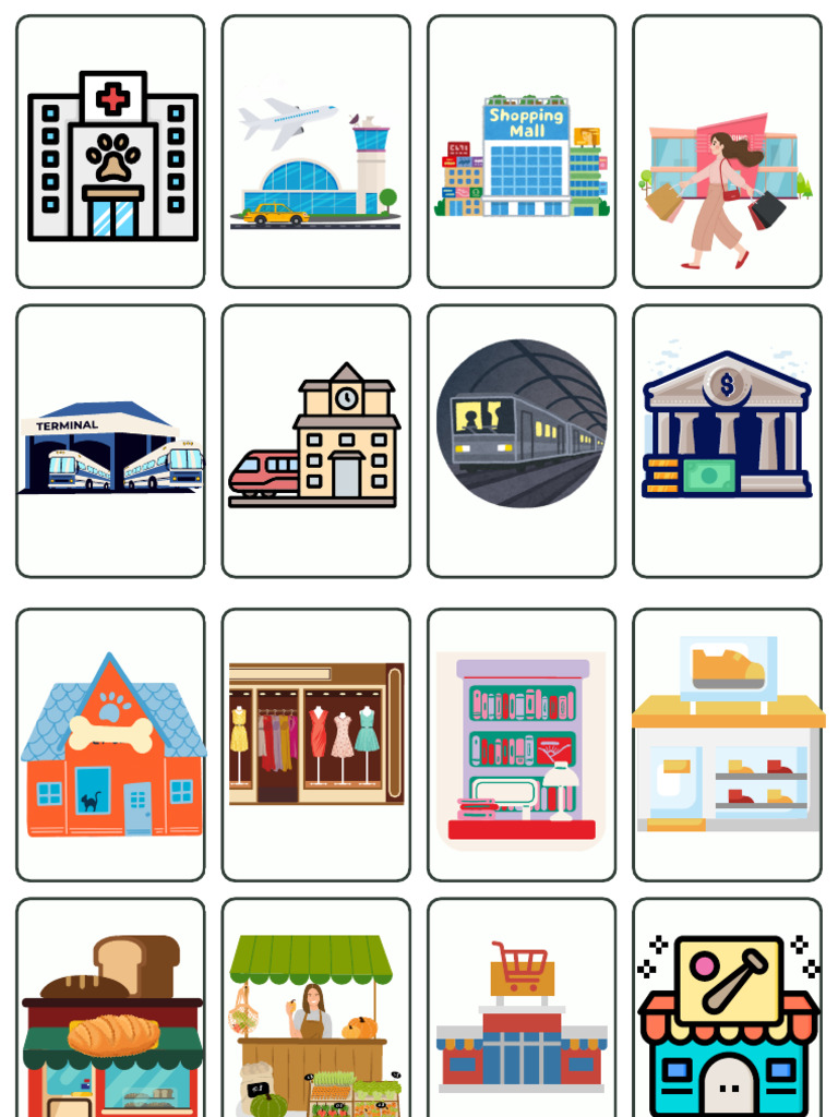 Places In The City Flashcards without names | PDF
