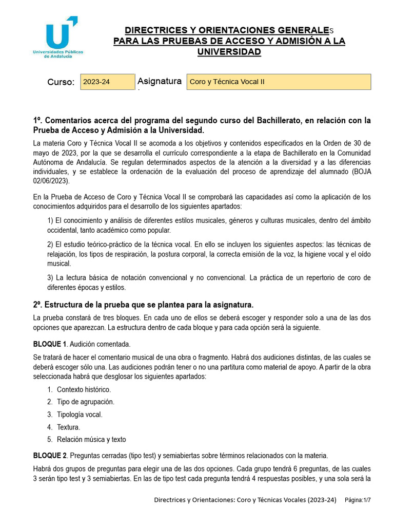 Sel 2023-2024-Orientaciones Coro Tecnica | PDF | Respiración | Coro