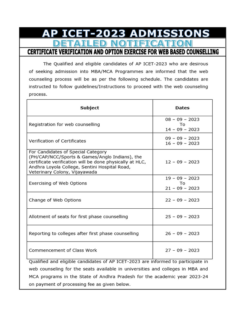 AP ICET-2023-First Phase Detailed Notification - 07092023100951 | PDF | Academic Degree | Payments