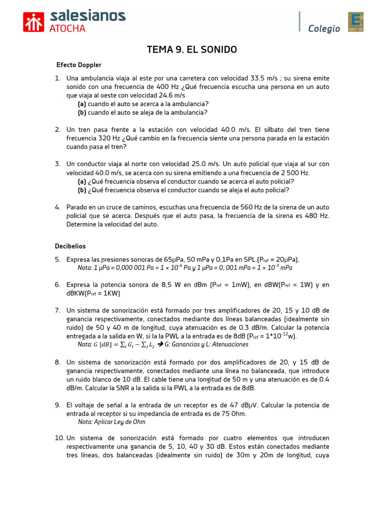 Ejercicios Tema9 | PDF | Decibel | Sonido