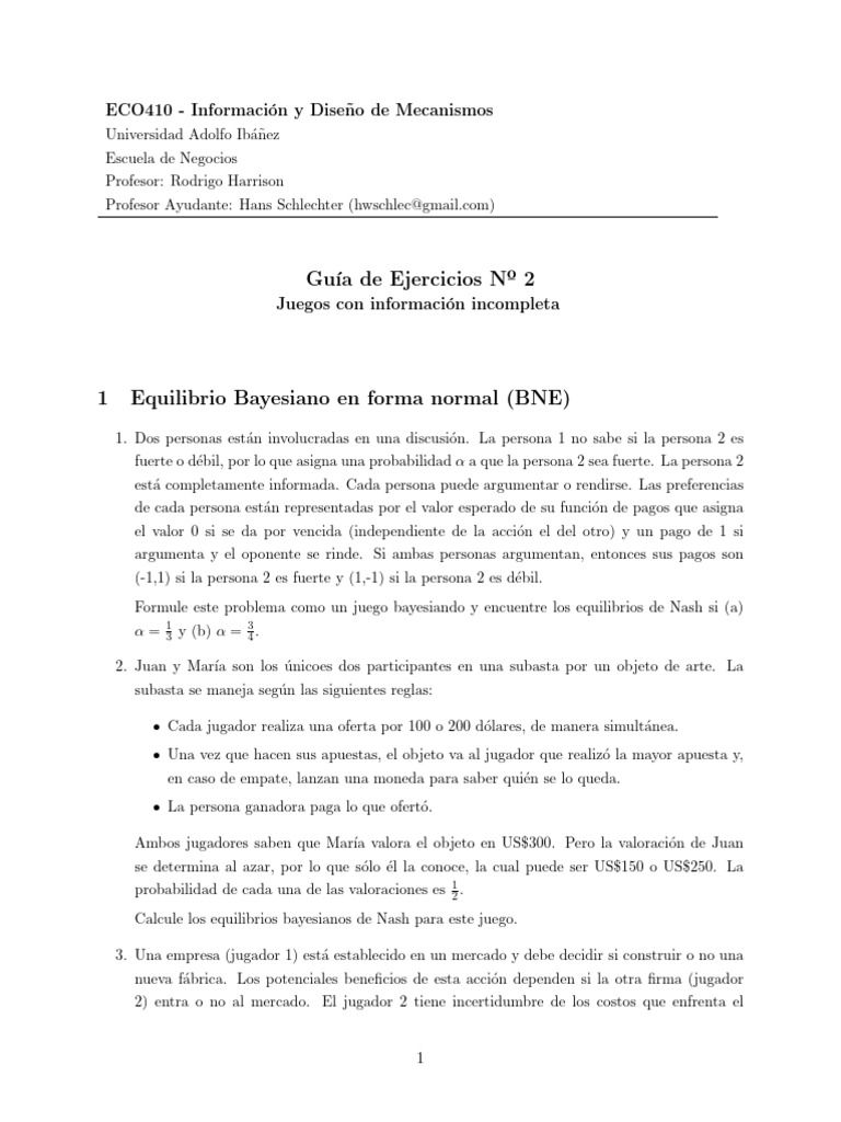Juegos con Información Incompleta | PDF | Teoría de juego | Métodos ...