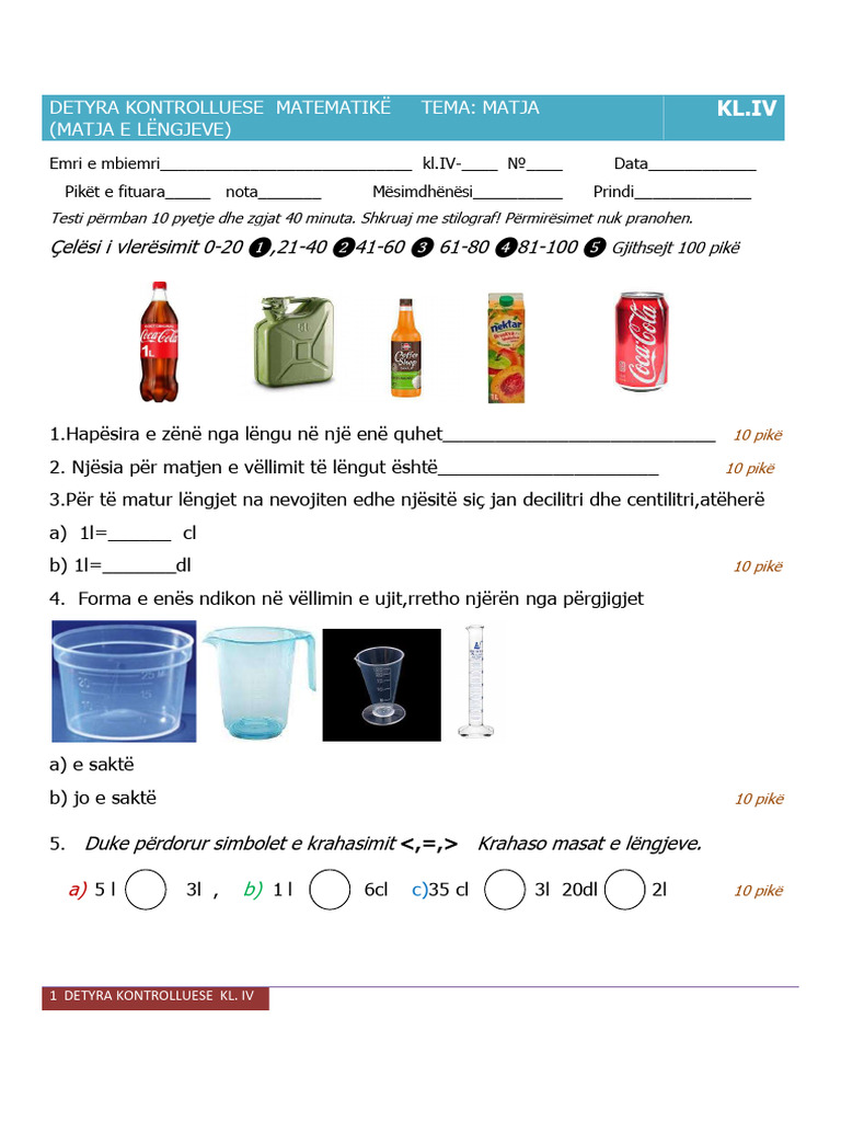 Matematike Tema Matja Matja e Lengjeve | PDF