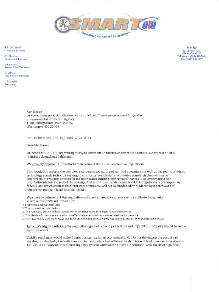 SMART Letter - CARB Waiver / EPA | PDF