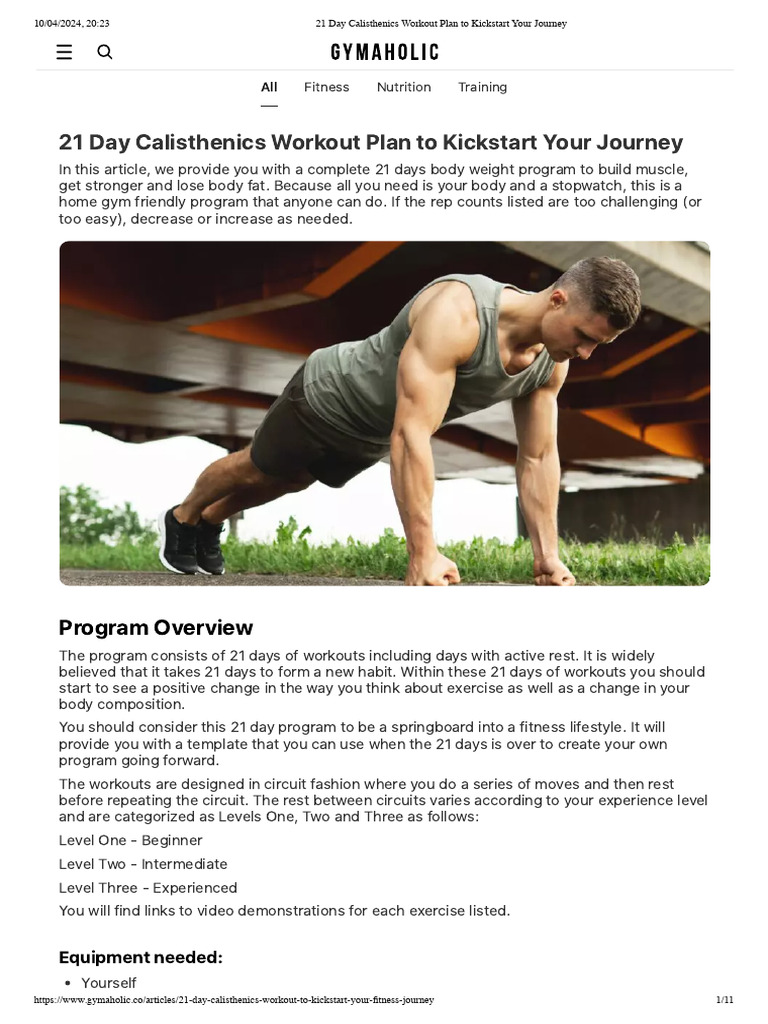 21 Day Calisthenics Workout Plan To Kickstart Your Journey | Download ...