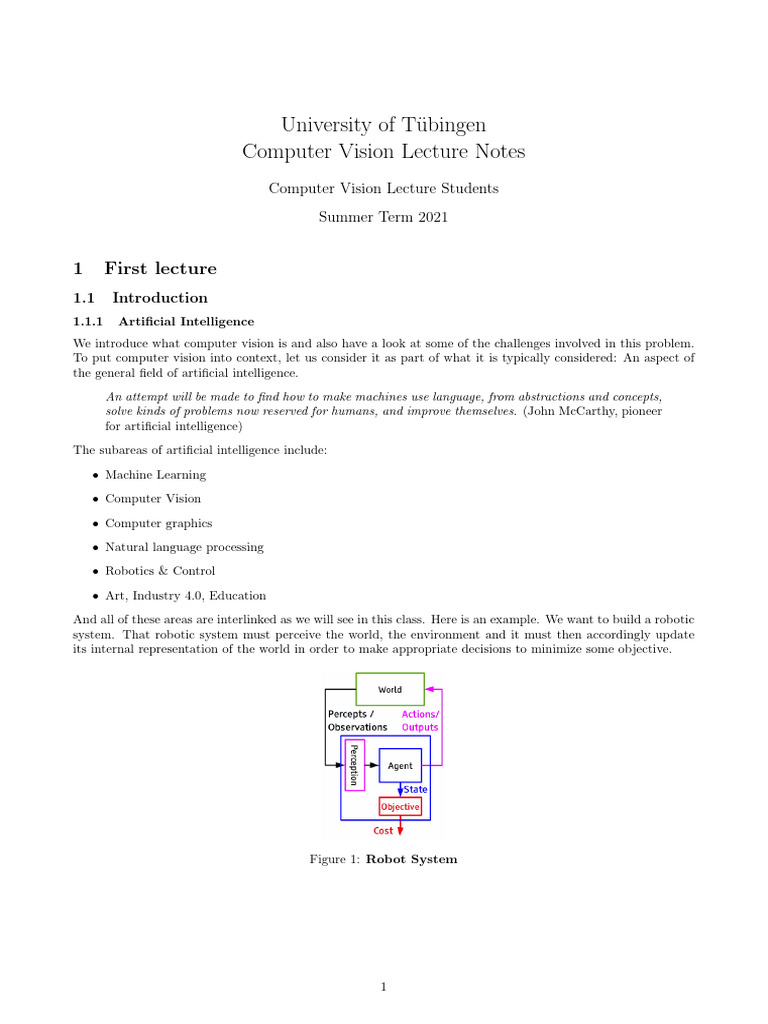 Lecture Notes | PDF | Computer Vision | Deep Learning Lecture Notes | PDF | Computer Vision | Deep Learning