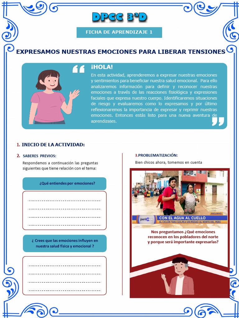 Ficha de Aprendizaje No 01 DPCC 3d 01-04-2024 | PDF | Las emociones | Evaluación