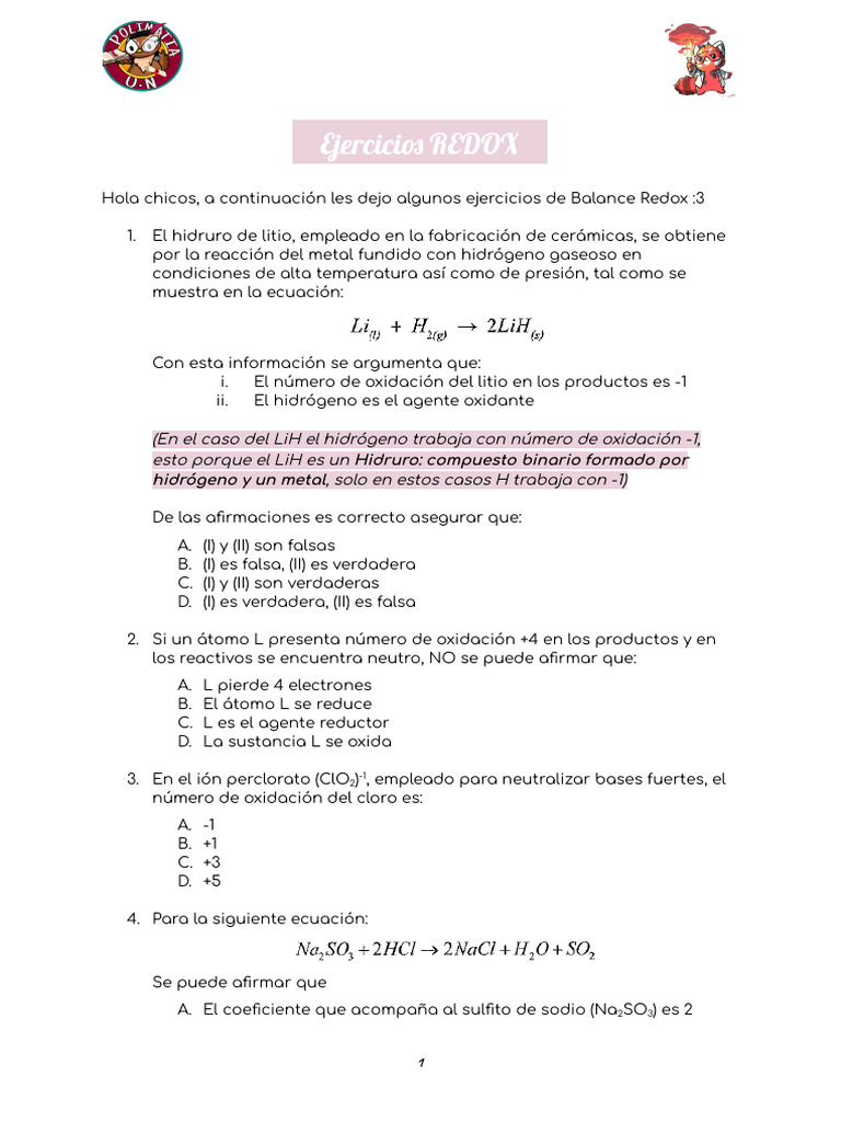 Ejercicios Redox PreU | PDF | Redox | Agente oxidante
