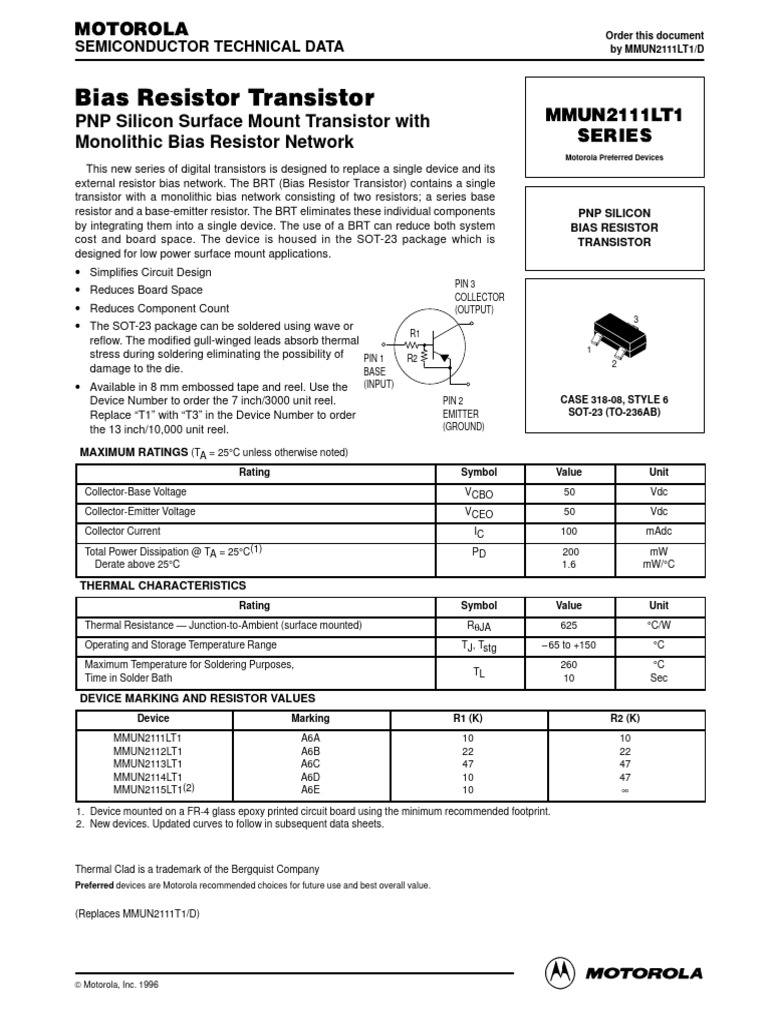 PNP Bias Resistor Transistor Data | PDF | Bipolar Junction Transistor ...
