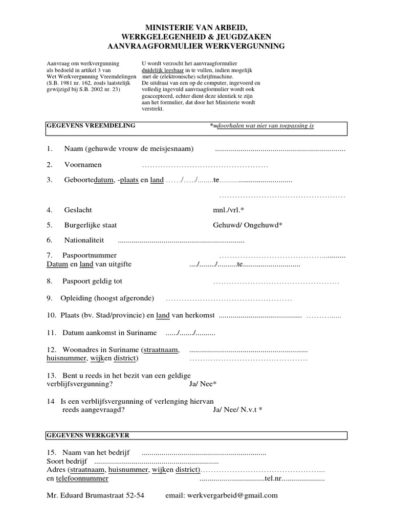 Werk Vergunning Aanvraag-Formulier PDF | PDF