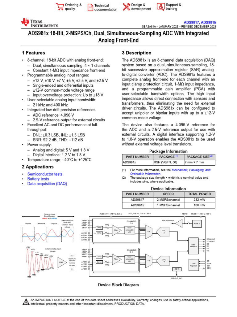 06 Ads9817 | PDF | Analog To Digital Converter | Electrostatic Discharge