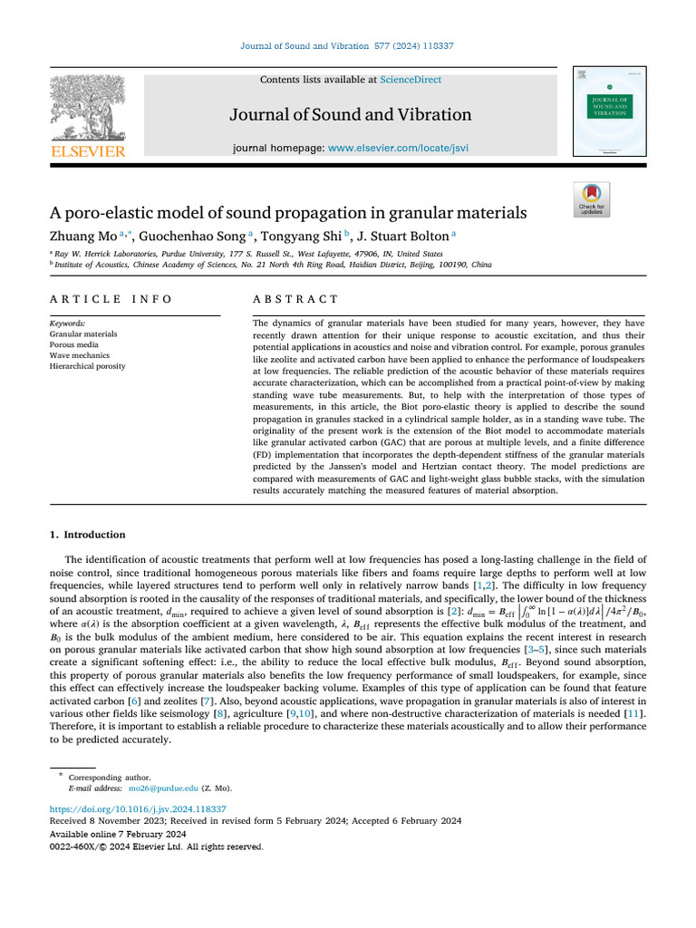 A Poro Elastic Model Of Sound Propagation In Granular Materials Pdf Porosity Waves