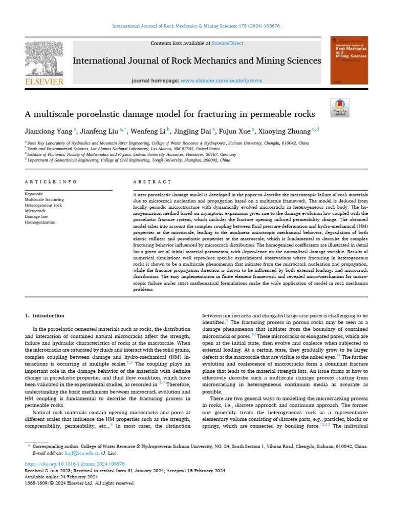 A Multiscale Poroelastic Damage Model For Fracturing in Permeable Rocks1 | PDF | Fracture ...