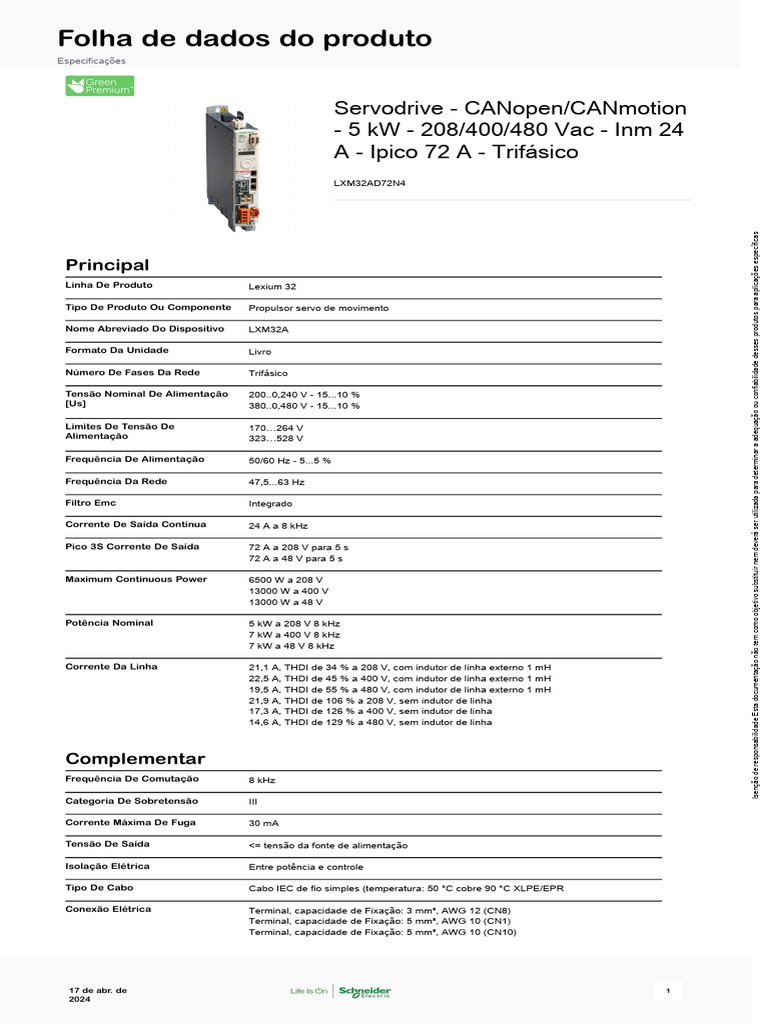Schneider Electric - Lexium-32-Motores - LXM32AD72N4 | PDF | Indutor ...