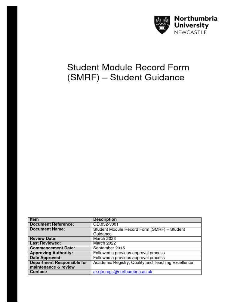 GD.032-V002 Student Module Record Form SMRF - Updated March 2022 - Student Guidance | PDF