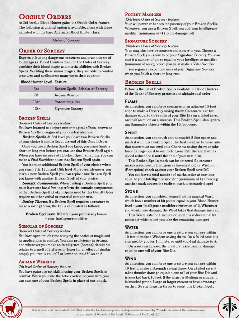 Blood Hunter - Order of Sorcery | PDF