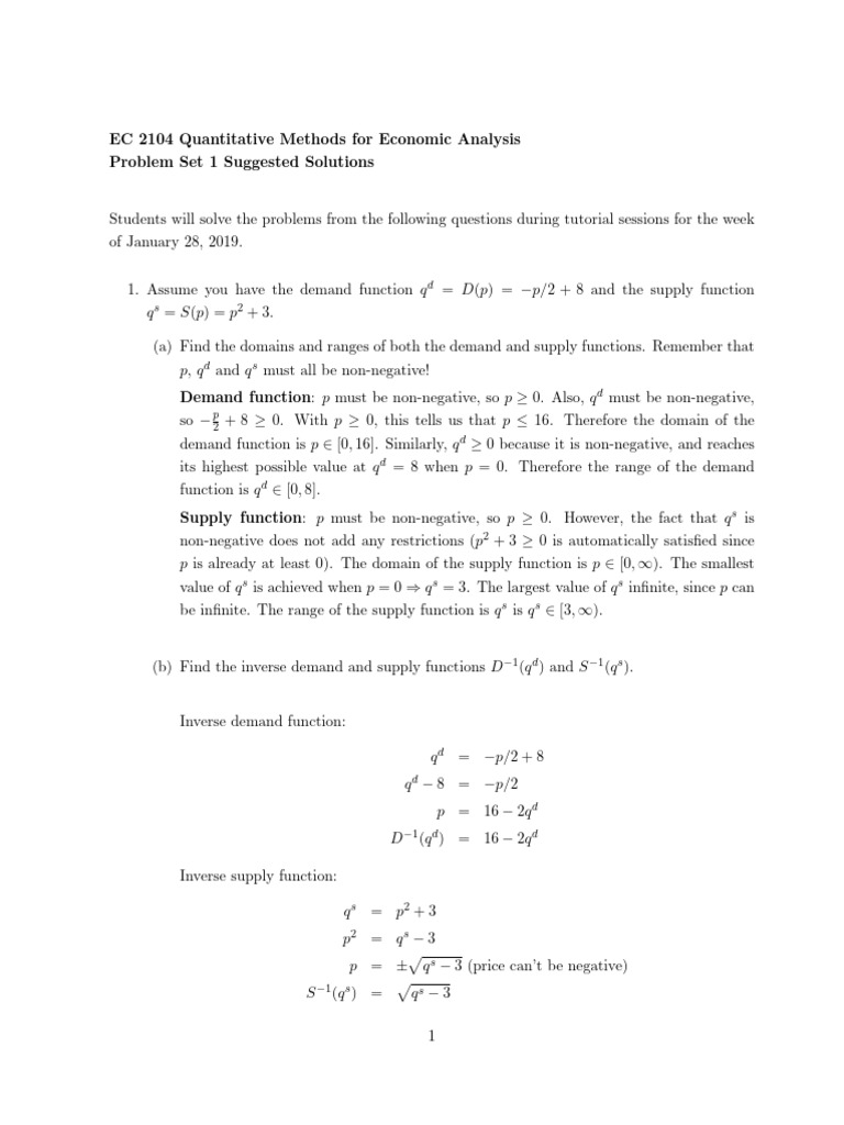 Problem Set 1 Solutions | Download Free PDF | Function (Mathematics) | Demand