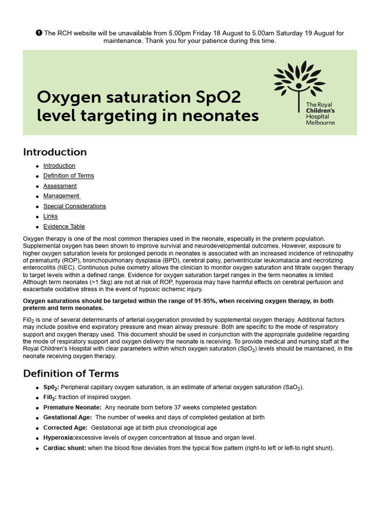 Clinical Guidelines (Nursing) - Oxygen saturation SpO2 level targeting ...