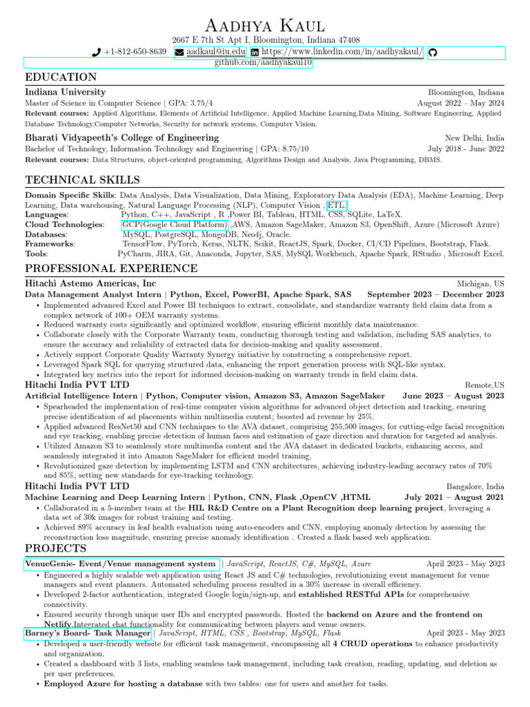 AadhyaKaul RESUME G | PDF | Deep Learning | Apache Spark