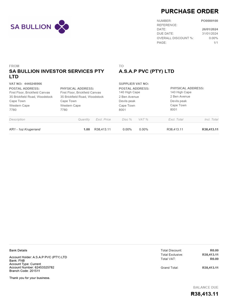 Supplier Purchase Order - PO0000100 | PDF | Economies | Market (Economics)