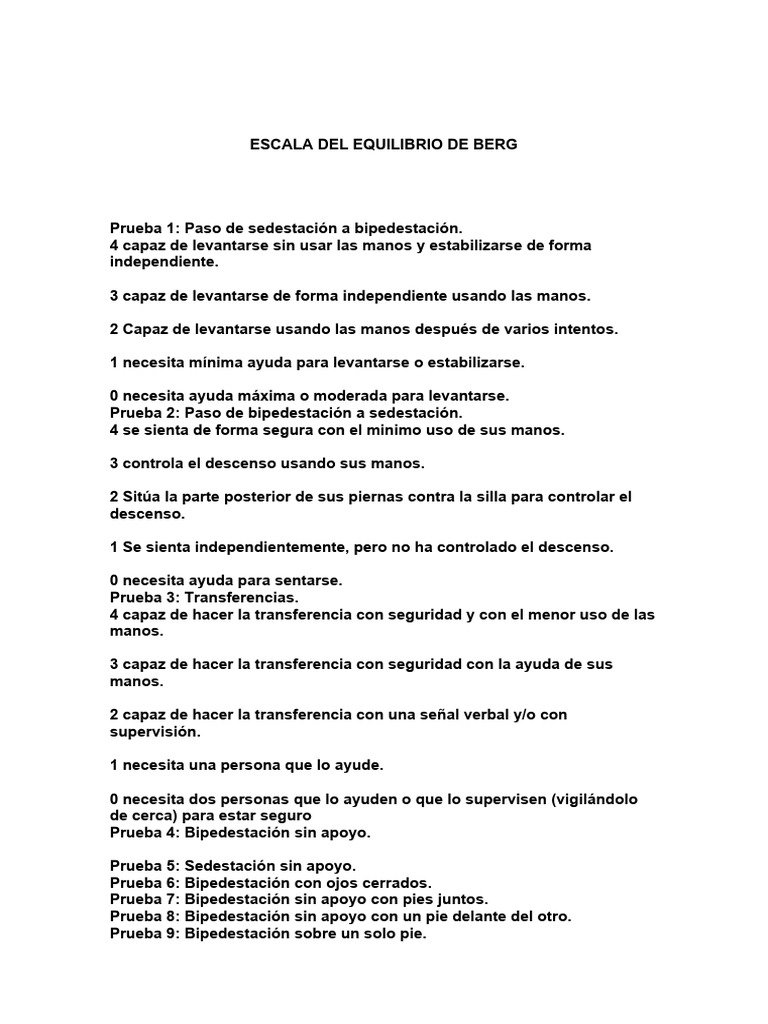 Escala de Equilibrio de Berg | PDF