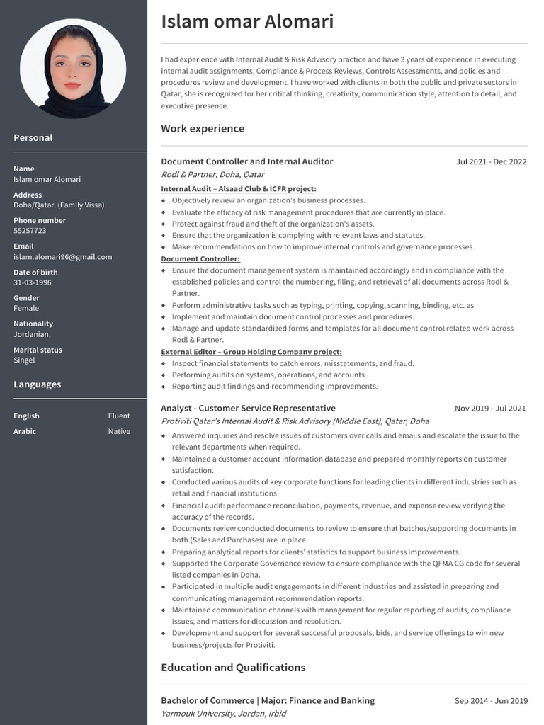 CV Islam omar Alomari last Version | PDF | Internal Audit | Audit