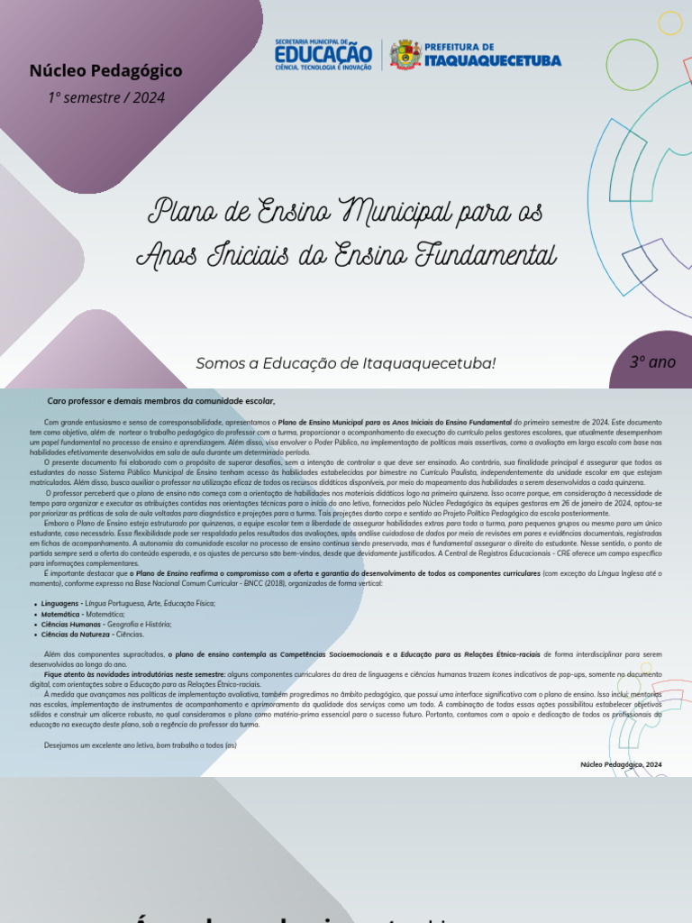 3º Ano - Plano de Ensino Municipal 2024 | PDF | Pedagogia | Science