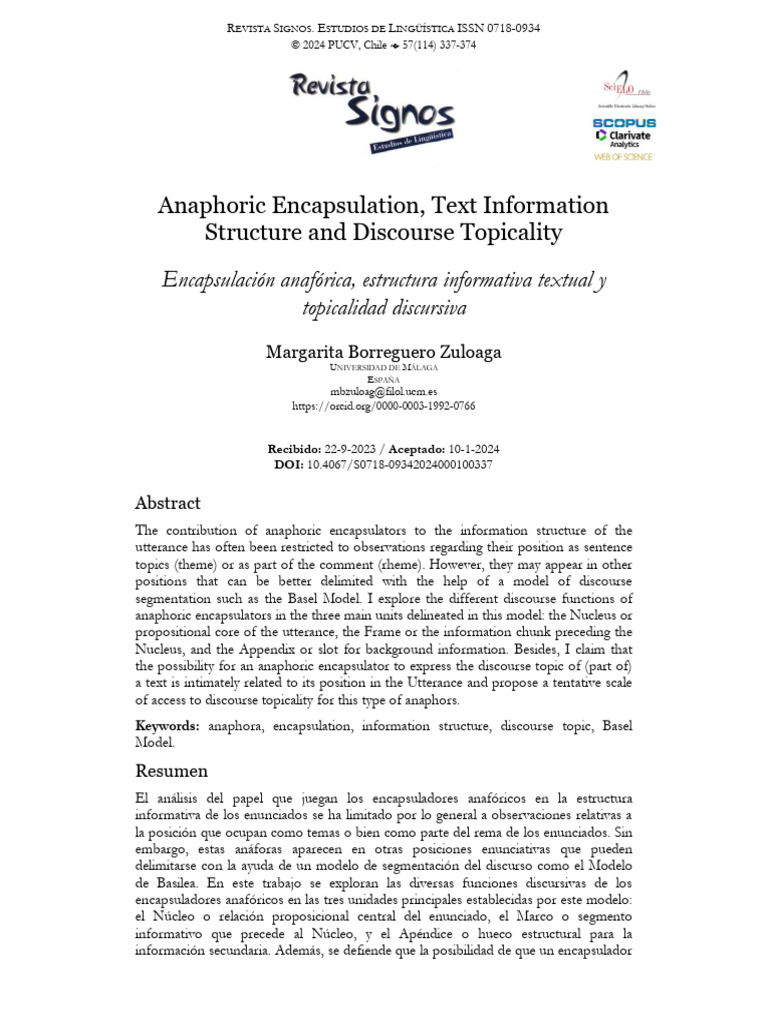 Anaphoric Encapsulation, Text Information Structure and Discourse ...