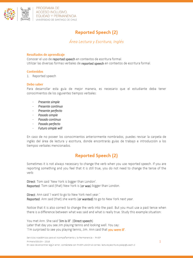 Reported Speech (2) Reported Speech | PDF | Grammar | Linguistics