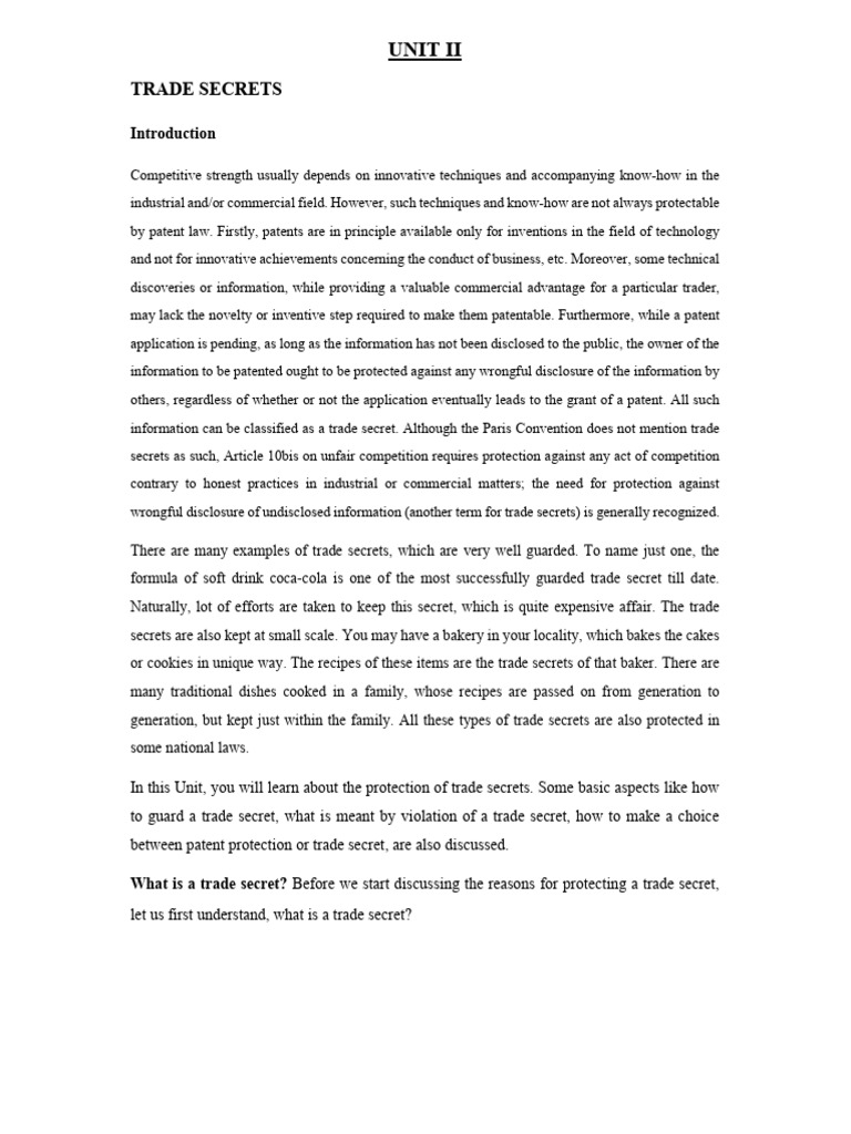 Trade Secrets: Unit Ii | Download Free PDF | Trademark | Trade Secret