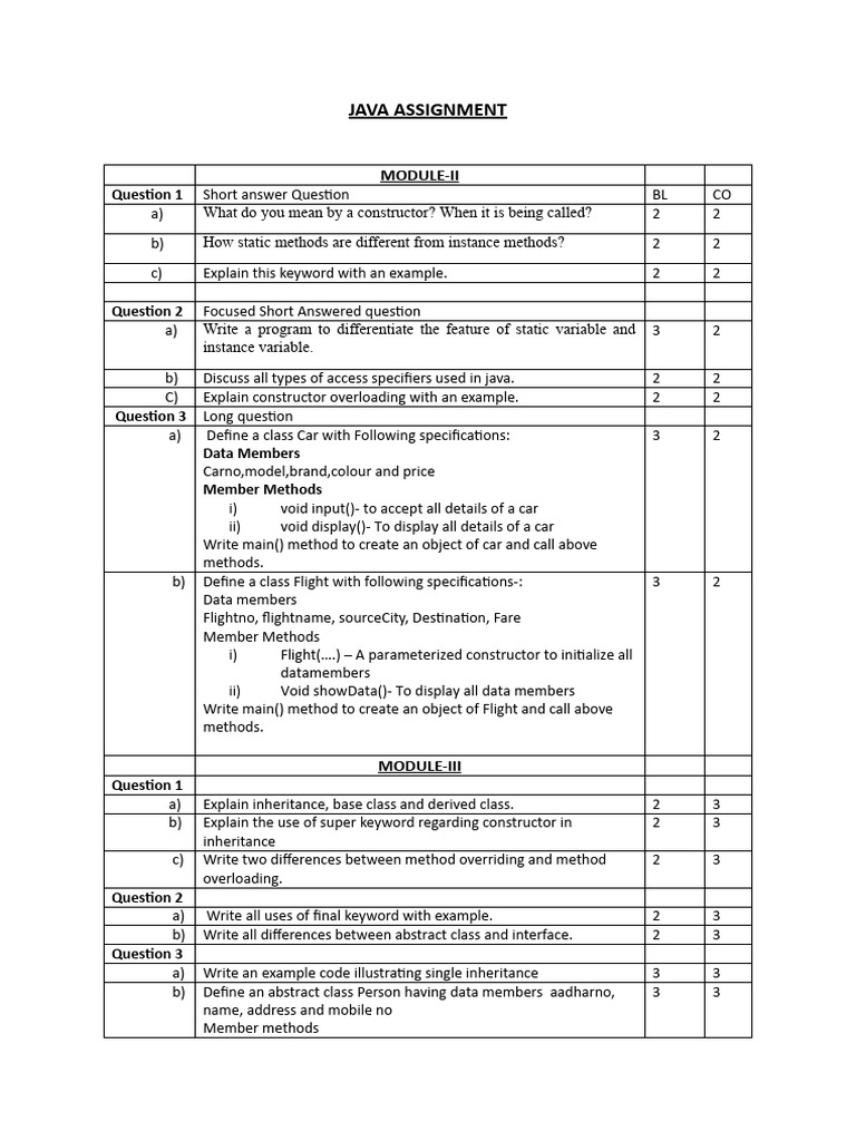 JAVA ASSIGNMENT 2nd Sem | PDF | Method (Computer Programming) | Programming JAVA ASSIGNMENT 2nd Sem | PDF | Method (Computer Programming) | Programming
