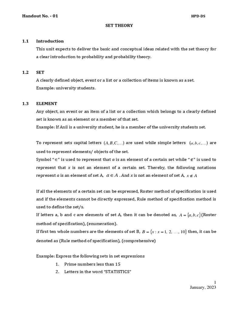 1.lec Note E1 | PDF | Set (Mathematics) | Numbers